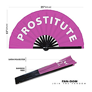 Prostitute Hand Fan Foldable Bamboo Circuit Hand Fan Funny Gag Slang Words Expressions Statement Gifts Festival Accessories Rave Handheld Circuit Event Fan Clack Fans (Pink)