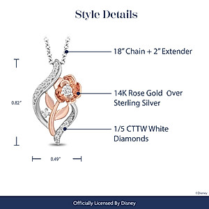 Jewelili Enchanted Disney Fine Jewelry 14K Rose Gold Over Sterling Silver 1/5 Cttw Diamond Belle Rose Pendant