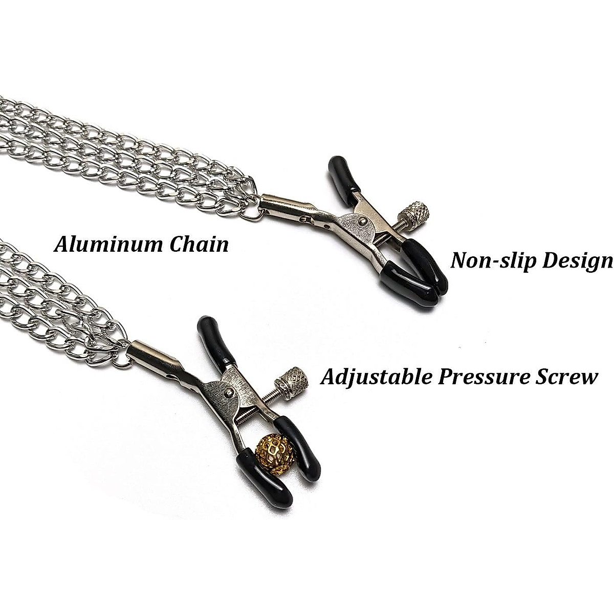 Adjustable Nipple Clamps with Chain - BDSM Restraint Kits Nipple Stimulator Adult Sex Toys for Women Solo or Couples Play - Sensual Fetish Nipple Clips and Breast Teasers (A)