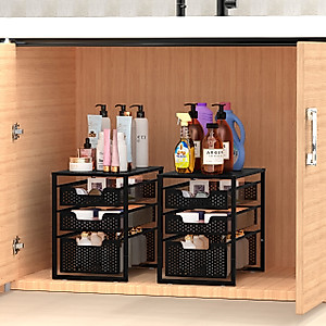 Simple Trending 3-Tier Under Sink Cabinet Organizer with Sliding Storage Drawer, Desktop Organizer for Kitchen Bathroom Office, Stackbale, Black
