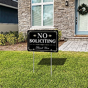 Faittoo No Soliciting Sign for House Yard with Metal Stakes, 12 x 8 Heavy Duty Aluminum, Reflective, Fade Resistant,Weatherproof, UV Protected, Easy to Assemble, Up to 7 Years Outdoor Use