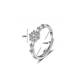 NewZenro Thin CZ Snowflake Adjustable Rings for Women Dainty Sterling Silver Plated Statement Wrap Band Flower Rings Fashion Expandable Knuckle Finger Rings for Bff Daughter Xmas