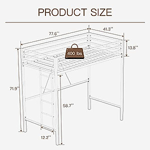ikalido Metal Loft Bed Twin Size, Multifunctional Twin Bed with Safety Guard & Removable Ladder, Space-Saving/Noise Free/No Box Spring Needed/Matte White