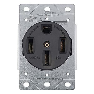 NEMA 14-50R Receptacle 50 Amp Flush Mounting Outlet with Wall Plate, 3 Pole, 4 Wire 125/250V, Heavy Duty Commercial Industrial Grade UL Listed, Micmi