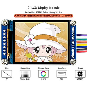 waveshare General 2inch IPS LCD Display Module 240×320 Resolution 2.0inch Monitor Embedded Controller RGB, 262K Color Display Color LED Backlight ST7789 Driver SPI Interface