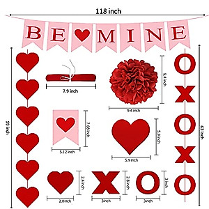 21Pcs Valentines Day Decorations Set Pre-Assembled Hanging Heart Swirls BE Mine Love Heart XO Garlands Banner for Home Classroom Office Wedding Party
