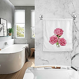 ALAZA Pink Rose Flower Flroal Towels 100% Cotton Hand Towel for Bathroom 16 x 30 inch, Absorbent Soft & Skin-Friendly, 1 Piece
