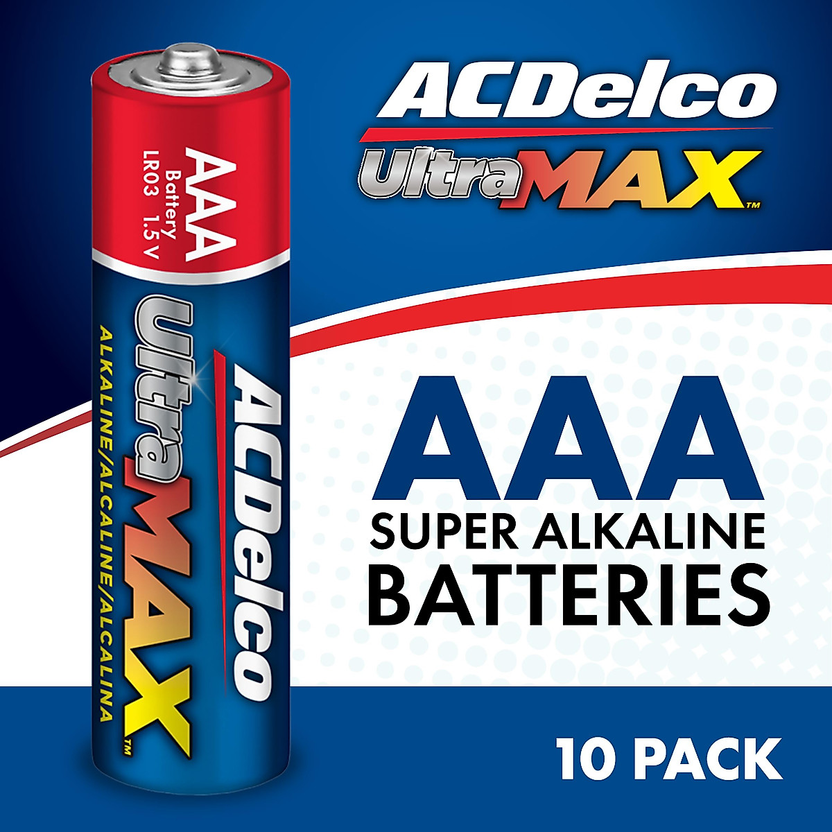 ACDelco UltraMAX 10-Count AAA Batteries, Alkaline Battery with Advanced Technology, 10-Year Shelf Life, Recloseable Packaging