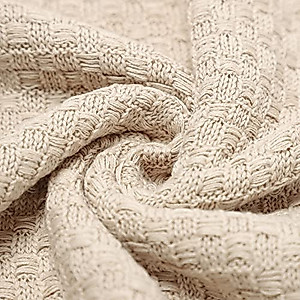 LAWKUL Knit Baby Blanket Cotton Cable Beige Receiving Swaddle Nursery Blankets Crochet Gender Blanket for Newborn Boy Girls