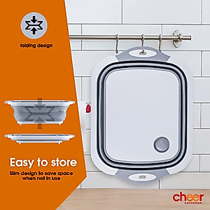 Cheer Collection Collapsible Cutting Board - Foldable Sink Colander and Chopping Board with Drainage Hole, Non-Slip Multifunction Storage Basket for Camping BBQ Picnic