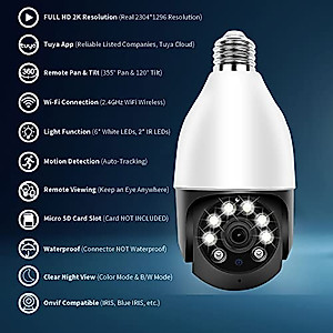 TIENCIY Security Camera Pan-Tilt Light Bulb Camera, FHD 2K Wireless Wi-Fi IP Camera, Home Surveillance CCTV Cameras with Motion Auto Tracking/Siren Alarm/Night Vision/Remote Viewing/Two-Way Audio