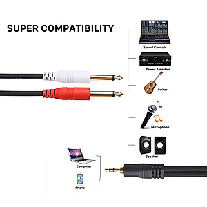 Devinal [25 Feet 1/8 inch Male Stereo to Dual 1/4 Mono Male Audio Cable, 3.5mm TRS to Dual 6.35mm TS Y Splitter Breakout Cord, Gold Plated Heavy Duty Durable 7.5 Meters