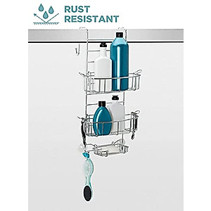 Zenna Home Hanging Shower Caddy, Over the Door, Rust Resistant, with 2 Storage Baskets, Soap Dish, Razor Holders and Hooks, Bathroom or Kitchen Shelf Organizer, No Drilling, Chrome