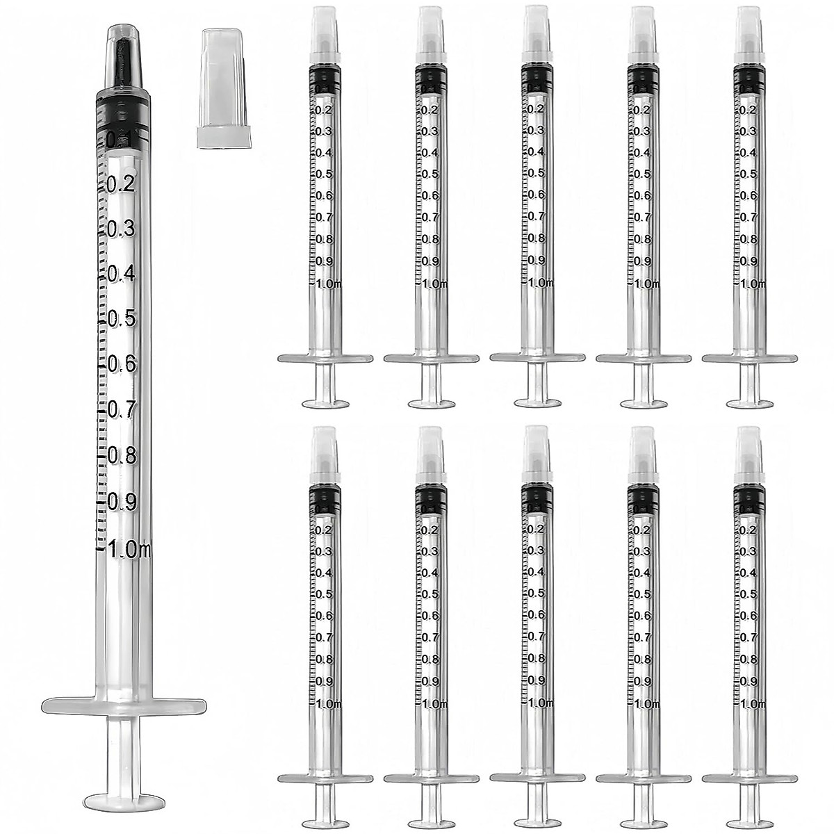 100 Pcs 1ml 1cc Syringe No Needle Plastic Syringe with Caps for Pets Oral, Refilling, Oil or Glue Applicator, Measuring or Transfering Tiny Amount of Liquids