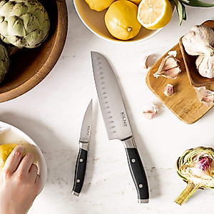 Kilne Knife Set, 6-Piece Kitchen Knife Set With Wood Block, High Grade German Steel with Acacia Wood Block, Black