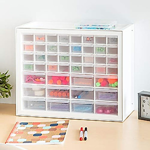 IRIS USA 44 Drawer Stackable Storage Cabinet for Hardware Crafts and Toys, 19.5-Inch W x 7-Inch D x 15.5-Inch H, White - Small Brick Organizer Utility Chest, Scrapbook Art Hobby Multiple Compartment