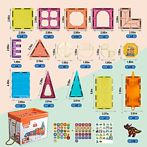 Magnetic Tiles Building Blocks with 4 Cars Magnet Train Set for Kids Construction STEM Toy Preschool Educational Creativity Learning Brithday Gift for Girls Boys Toddlers 3 4 5 6 7 8