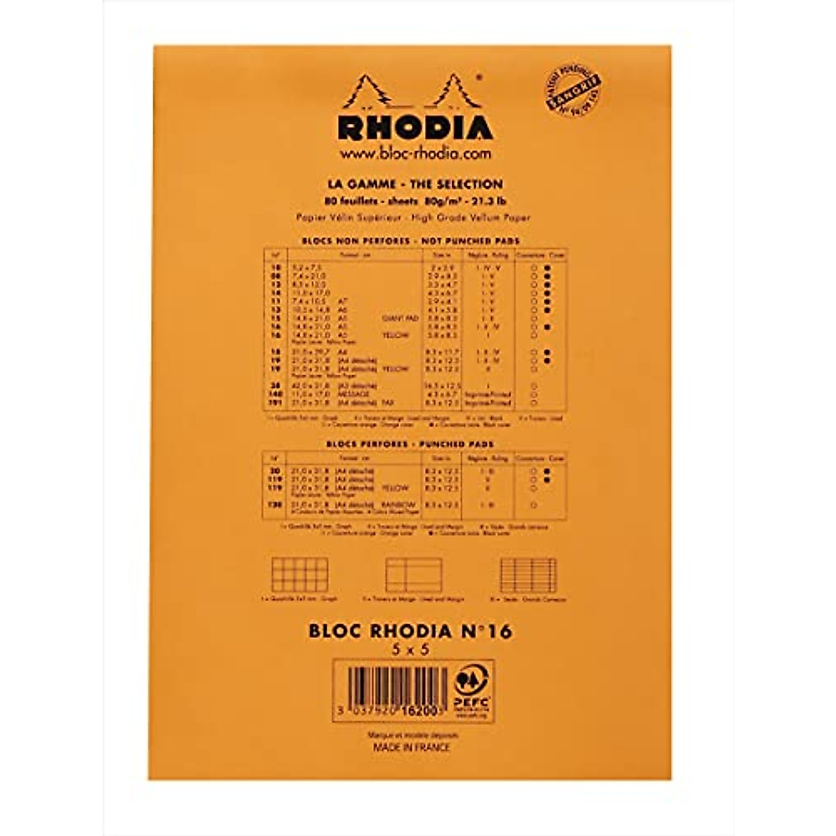 Rhodia Notepad, No16 A5, Squared - Orange