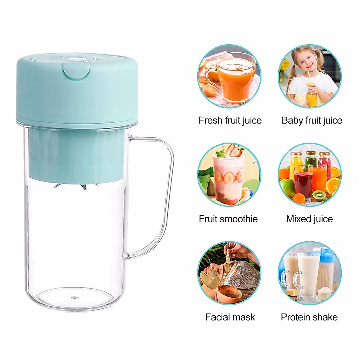 JzcsdkSIL Small Portable Blender 420ML Electric Juicer Fruit Mixers Rechargeable Blender Small Juicer With Handle Waterproof Portable Juicer Cup Blender, Green