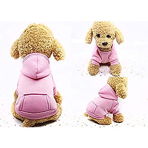 Jecikelon Winter Dog Hoodie Sweatshirts with Pockets Warm Dog Clothes for Small Dogs Chihuahua Coat Clothing Puppy Cat Custume (Small, Pink)