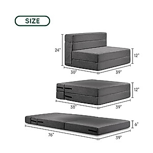 Z-hom Folding Sofa Bed, 6 inch Memory Foam Couch, Convertible Sleeper Chair Floor Mattress Couch, Folding Mattress with Pillow & Washable Cover for Living Room/Bedroom/Guest 76" x 39" x 6"(Dark Grey)