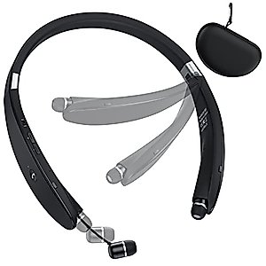 Bluetooth Headphones, Neckband Wireless Bluetooth Headset with Retractable Earbuds and Carrying Case, Foldable Noise Cancelling Earphones with Mic for Workout, Sweatproof & Lightweight (Black)