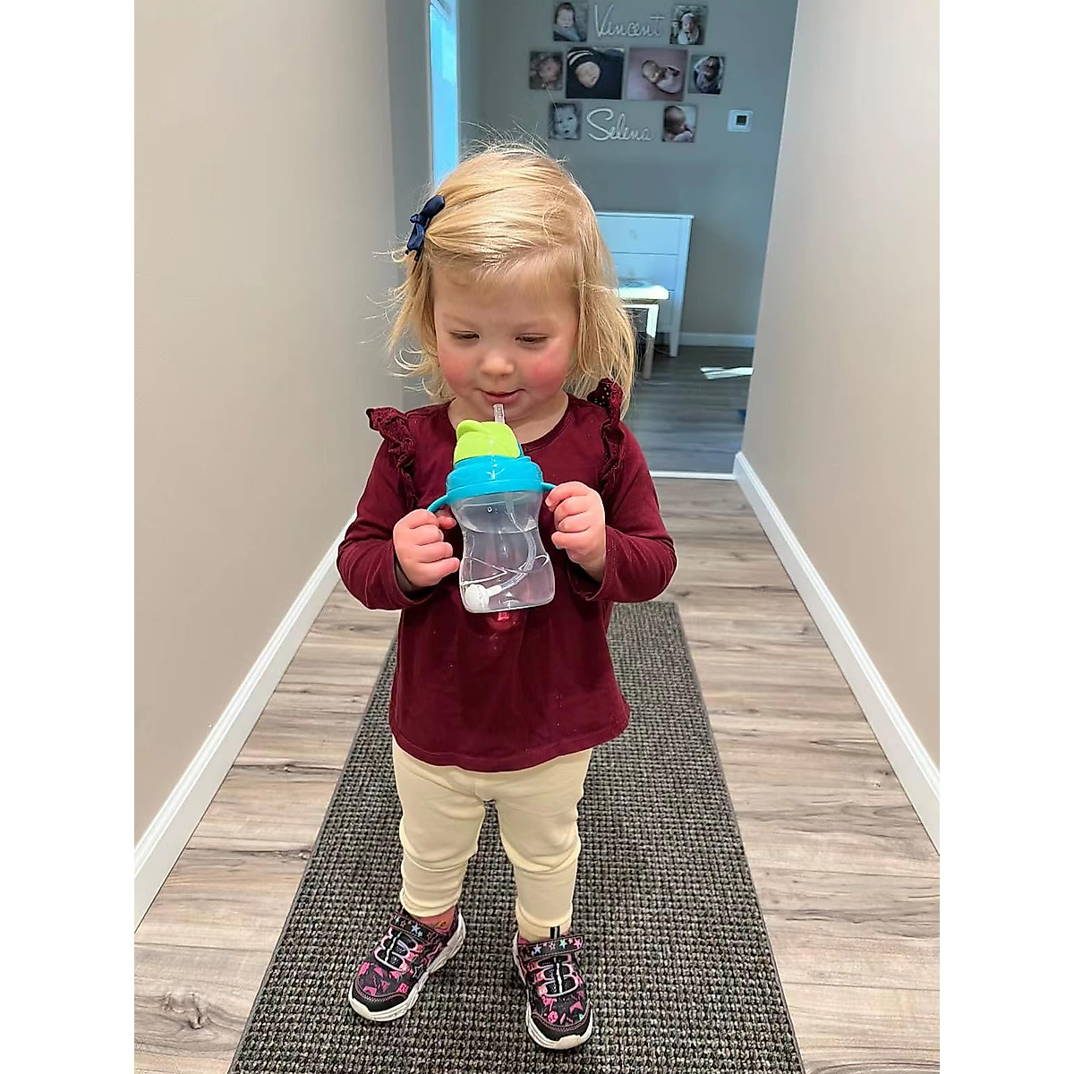 PandaEar Baby Straw Sippy Cup, Toddler Trainer Straw Cup with Handles for Babies & Toddler 6 Month+, 9 oz, No Spill Design