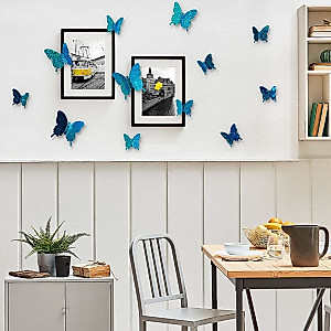 24pcs 3D Butterfly Removable Mural Stickers Wall Stickers Decal for Home and Room Decoration (Indigo)