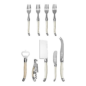 French Home Laguiole Charcuterie Serving Utensils Set of 9 – Kit w/Cleaver, Fork Set, barware & More – Cheese Serving Utensils w/Faux Ivory Handles for Parties