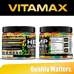 Vitamax Hemp Gummies - Great for Peace & Relaxation - 2,500,000 - Natural Fruit Flavors Tasty Relief – Made in USA – Relaxing Gummies – 100ct