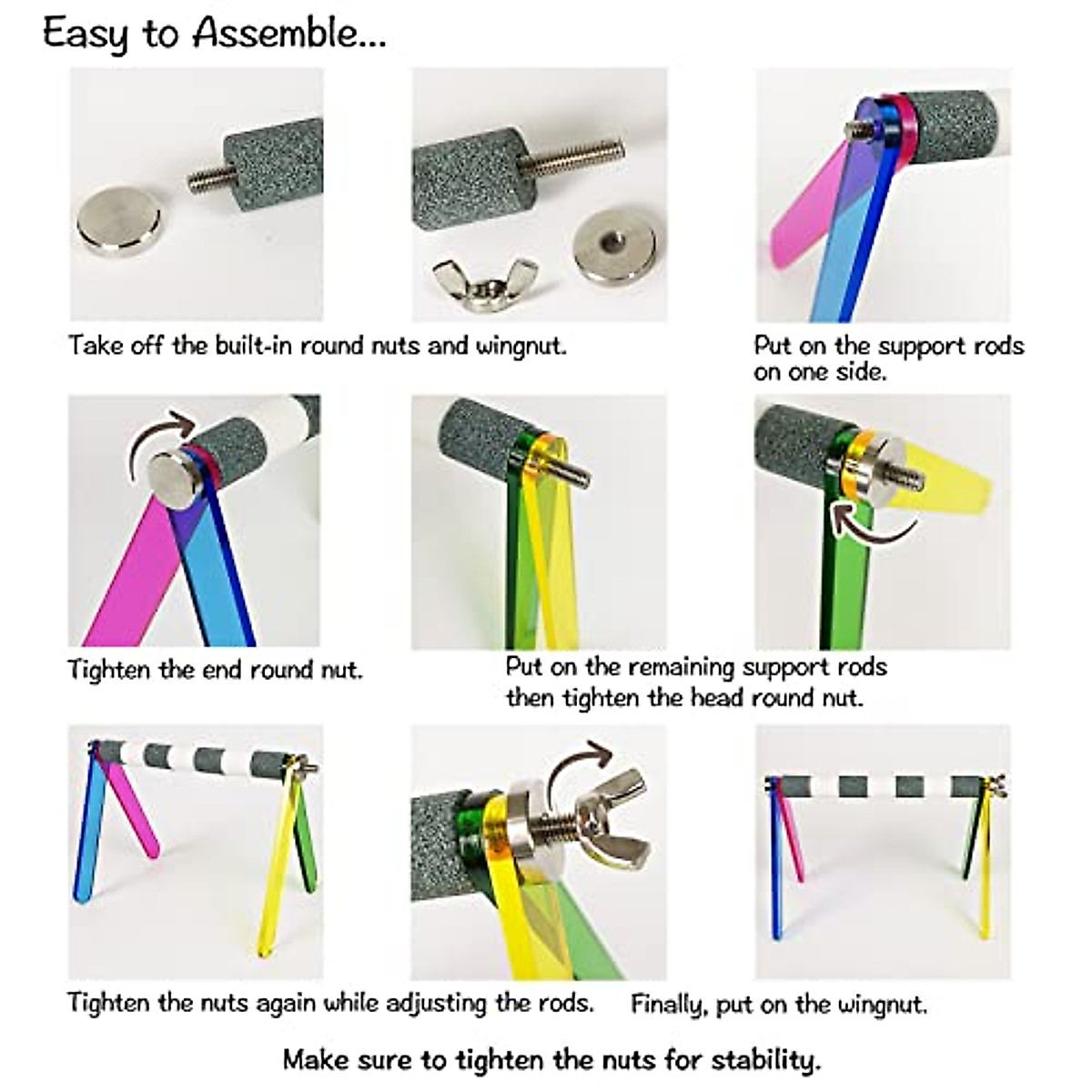 Parrot Play Stand Portable Bird Training Perch Rough-surfaced Corundum and Stainless Steel 8" (Red)