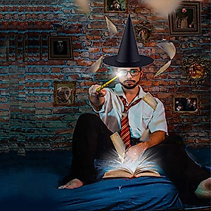 ZeeDix 8 Pcs Halloween Black Witch Hats- Halloween Hanging Decorations Witch Hat with 98 Feet Hanging Rope for Halloween Costume Accessories Party Decoration