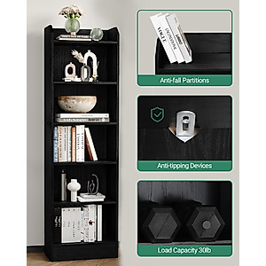 Hzuaneri 6-Tier Bookshelf, 66.7 Inches Floor Standing Bookcase, Display Storage Shelf, Corner Shelf, Home Decor Furniture for Home Office, Living Room, Bedroom, Black 02904XBC