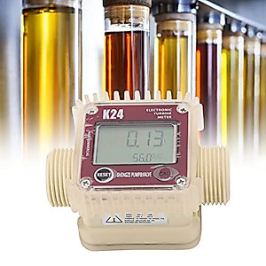 Digital Turbine Flow Meter, G1 Female Thread High Accuracy Modular Design Large LCD Display 4 Measure Units Electronic Fuel Meter for Gasoline for