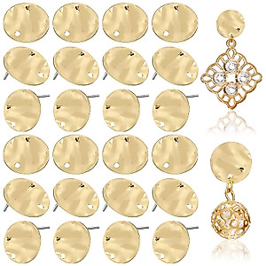 50 Pieces Flat Round Ear Studs Earring Posts with Loop Hole Coin Jewelry 13.0 mm Gold Plated Disc Charms Earring for DIY Earrings Craft Making Supplies for Women Girls (KC Gold)