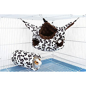 Mogoko Fleece Rat Hammock and Hideout Tunnel Set, 3 Tier Hanging Bed and Tubes for Guinea Pigs Hamster Ferret Chinchilla Cage Small Animals(White)