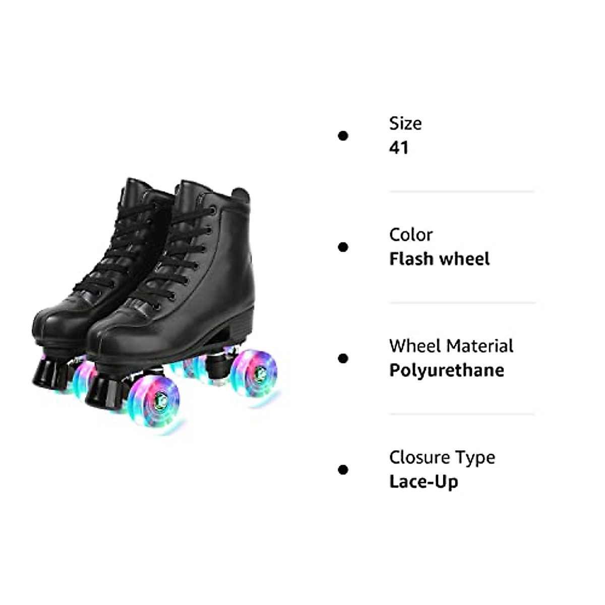 Women's Roller Skates Classic Leather High Top Double Row Skates Four-Wheel Shiny Roller Skates Perfect Indoor Outdoor Adult Roller Skates with Bag (Flash Wheel)