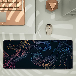 Topographic Contour Map XL Mouse Pad 31.5 x 11.8 Inch Gaming Mousepad Extended Large Mousepad with Nonslip Rubber Base Stitched Edges Laptop Desk Pad Home Office Supplies