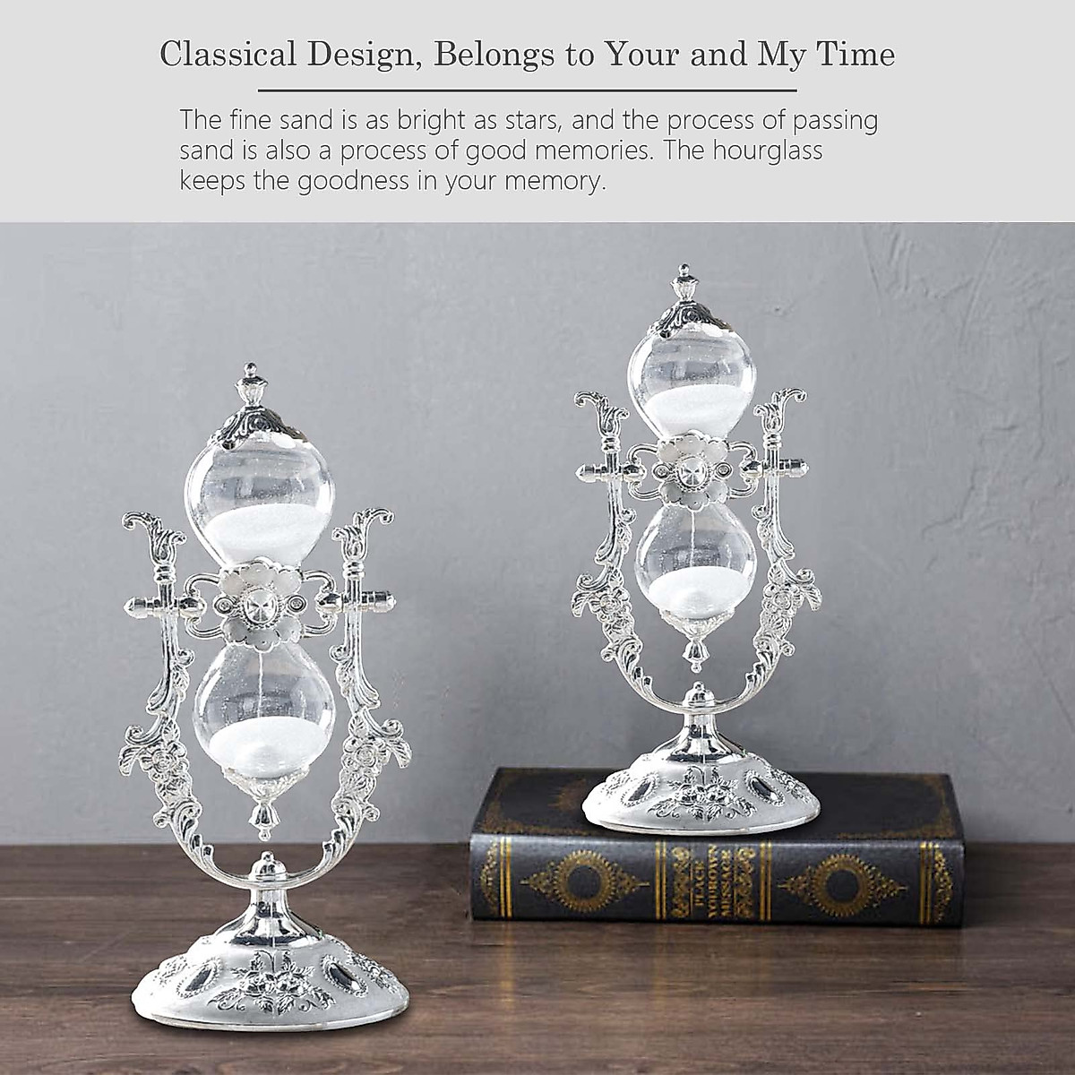Hourglass Sand Timer Decorative,360° Rotating Metal White Sand Watch 30 Min,Antique Hour Glass Decor for Office Desk- Crafts,Gifts(B)