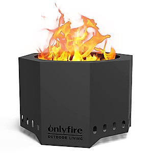 Onlyfire Smokeless Fire Pit Wood Burning with Ash Pan Collector, 26 Inch Portable Outdoor Bonfire Firepit for Camping Tailgating Patio Backyard Party Outside Add Warmth Ambiance, Modern Octagon Black