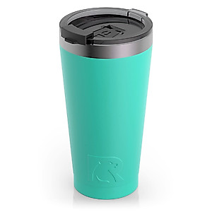 RTIC Pint 16 oz Insulated Tumbler Stainless Steel Metal Coffee, Frozen Cocktail, Drink, Tea Travel Cup with Lid, Spill Proof, Hot and Cold, Portable Thermal Mug for Car, Camping, Sea Glass