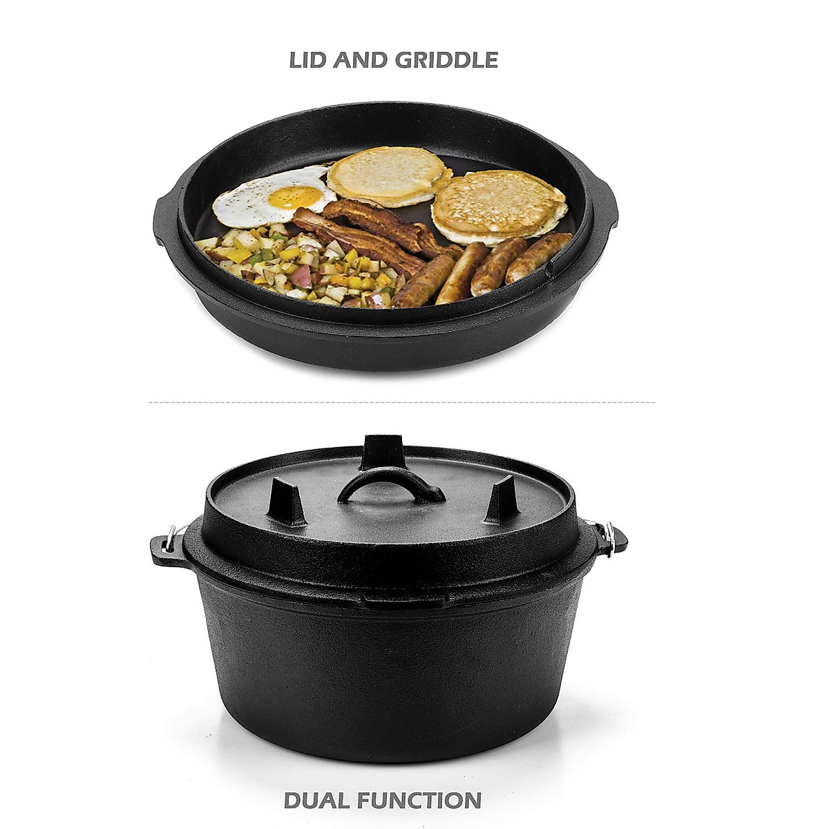 DARTMOOR 9 Quart Pre-Seasoned Cast Iron Dutch Oven with Lid and Lid Lifter Tool Outdoor Deep Camp Pot for Camping Fireplace Cooking BBQ Baking Campfire 9 QT