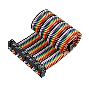 uxcell IDC Rainbow Wire Flat Ribbon Cable 40P D-Type FC/FC Connector 2.54mm Pitch 0.5m/19.7inch Length