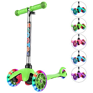 Hikole Scooter for Kids Ages 4-8 with LED Light Up Wheels, Kids Scooter 4 Adjustable Height, Scooter Extra-Wide Deck, 3 Wheel Scooter for Kids for Girls & Boys, 110lb Weight Capacity