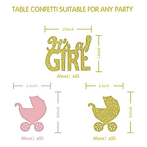 Baby Carriage Confetti，Gender Reveal Party Table Decorations, It's a Girl Confetti for Baby Shower Party - Pink & Gold Glitter