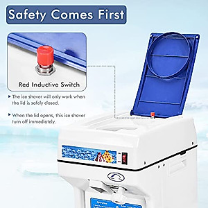PETSITE Electric Ice Crusher Shaver, 250W Adjustable Shaved Ice Maker Machine, 265LBS/H, Snow Cone Maker for Home and Commercial Use, White Blue