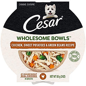 CESAR WHOLESOME BOWLS Adult Soft Wet Dog Food Toppers Chicken, Sweet Potato & Green Beans Recipe, (10) 3 oz. Bowls