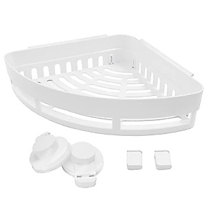 suiwotin Corner Shower Caddy Suction Cup, Vacuum Adhesive Bathroom Shower Shelf, No-Drilling Removable Shower Storage Organizer, Waterproof Shower Basket for Kitchen (White)