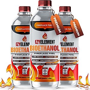 Bioethanol Fireplace Fuel 3 x 1 Liter - Clean Burning, Odorless, and Smokeless Bioethanol Fuel for Tabletop Fireplaces, Bio Ethanol Fuel for Table Top Fire Pit, Renewable Ethanol Fire Pit Fuel Burners