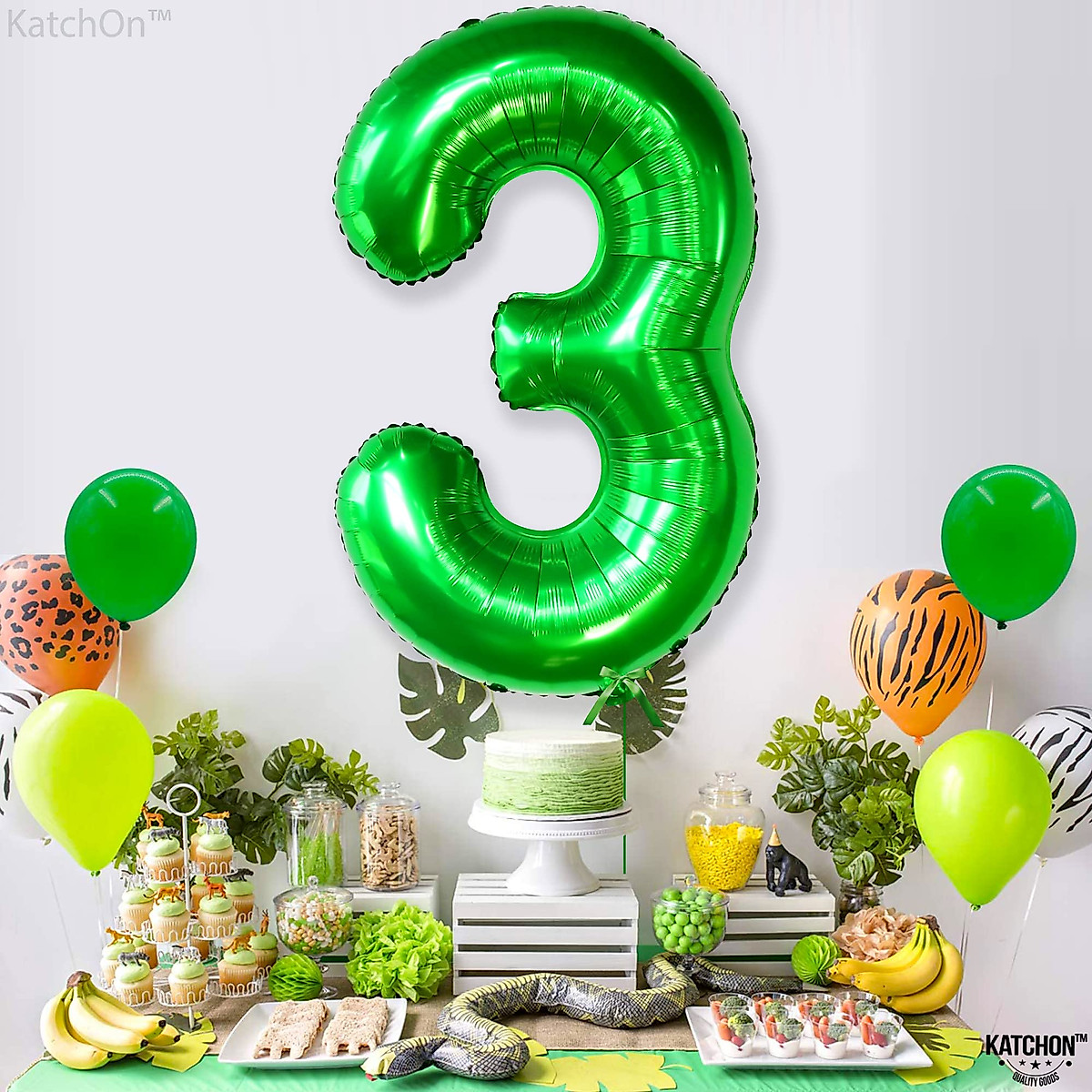 KatchOn, Giant Dark Green Number 3 Balloon - 40 Inch | Three Rex Birthday Party Decorations | Green 3 Balloon Number for Dinosaur Balloons | Green Three Balloon for Three Rex Birthday Decorations Boy